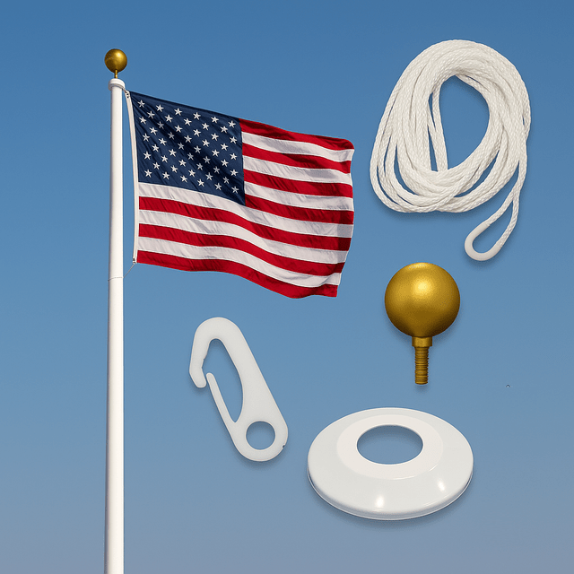 25′ Fiberglass Flagpole – Pioneer Series – External Halyard – Action Flag
